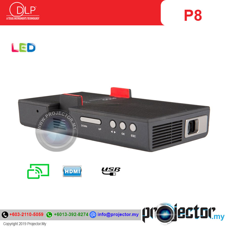 P8 Mini LED Wireless Mirror Display Smartphone Projector (Built In Battery)